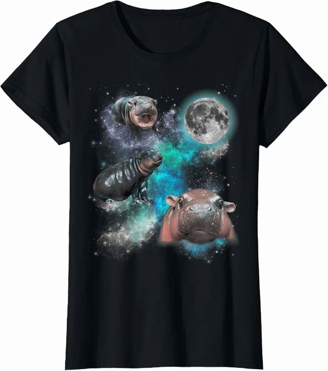 Hot Trending Kiraa Tee With Moo Deng Galaxy Style Moon Hippo T-Shirt ...