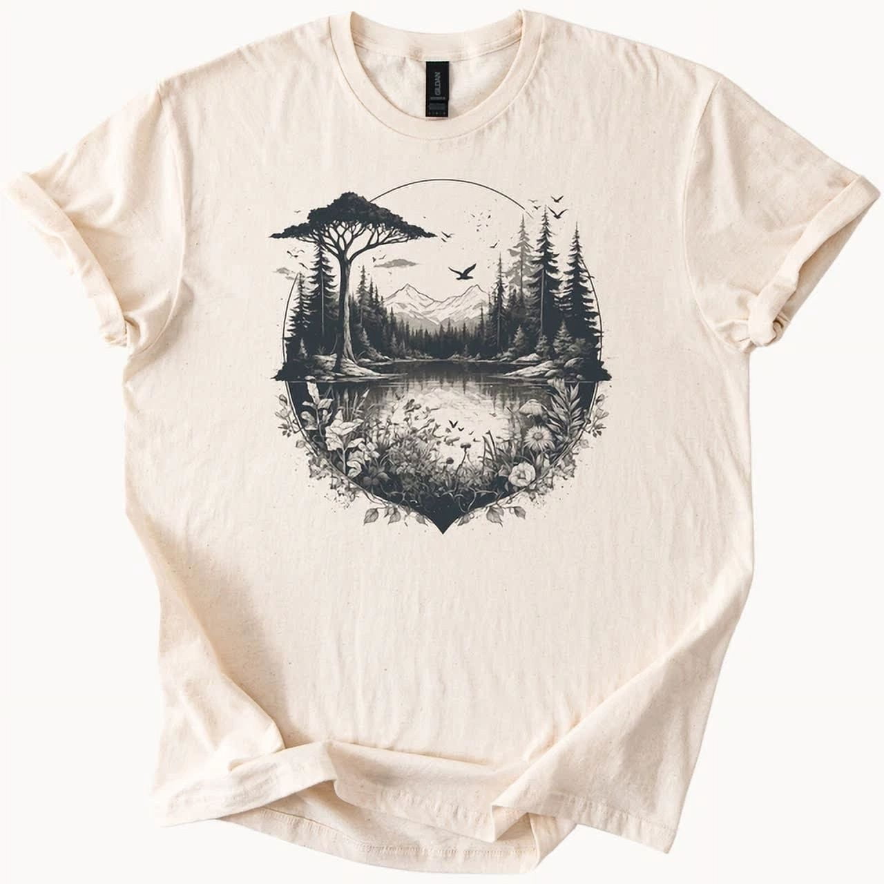Hot Trending Lake Forest Tee Mountain Landscape Nature Shirt Design ...