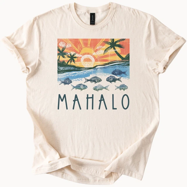 Hot Trending Mahalo Sunset Palm Trees Fish Graphic T Shirt Hawaii Beach ...