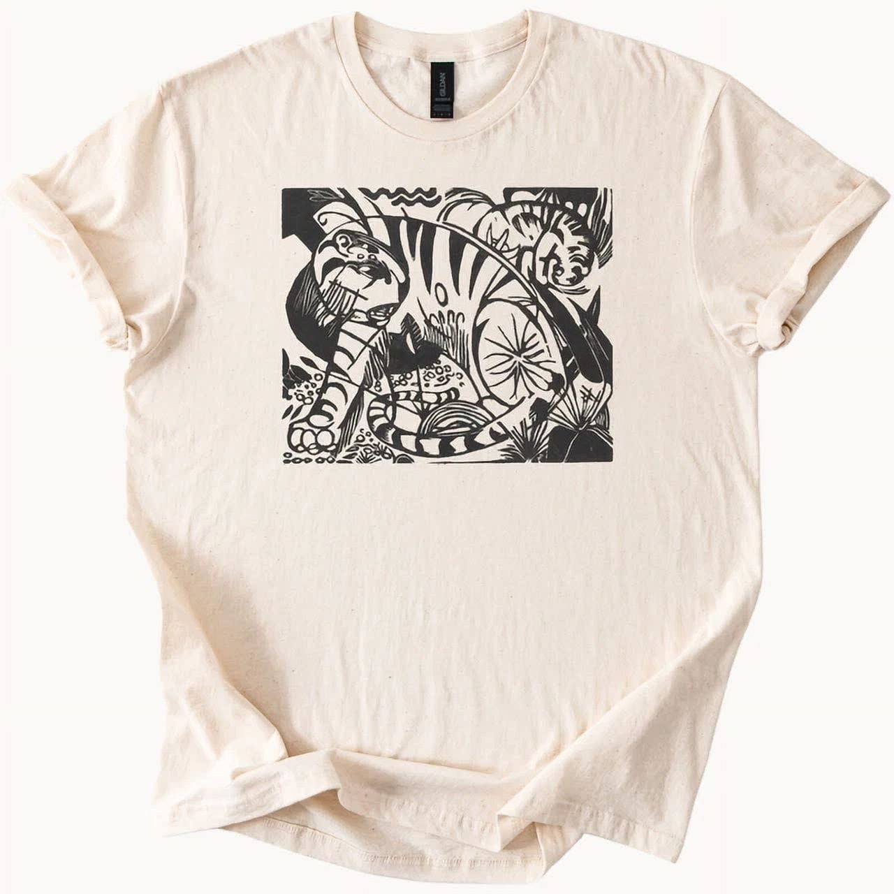 Hot Trending Marc Tiger Cub Woodcut Art Tee Expressionist Animal Shirt ...