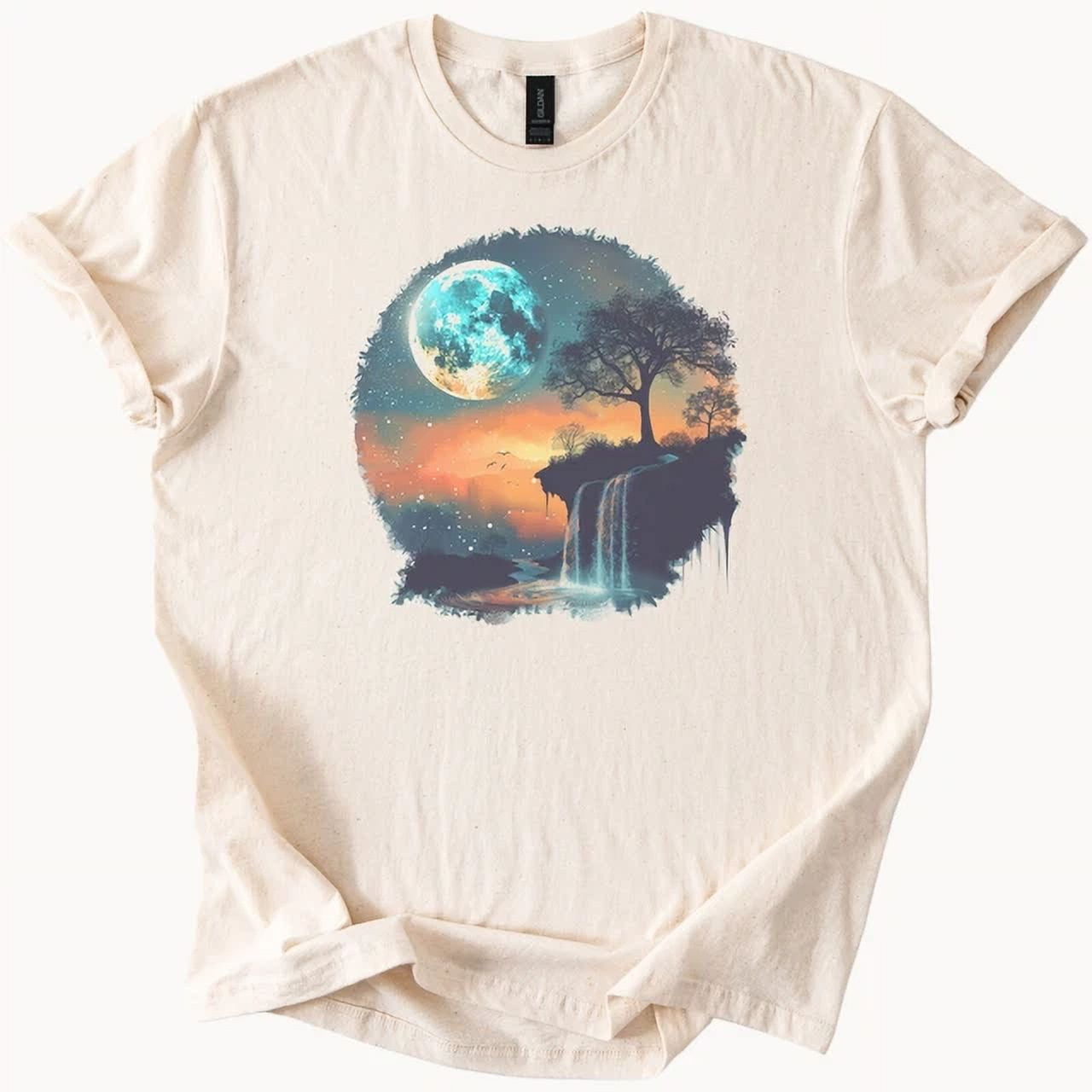 Hot Trending Moon Waterfall Tee Celestial Landscape Shirt Nature Gift ...