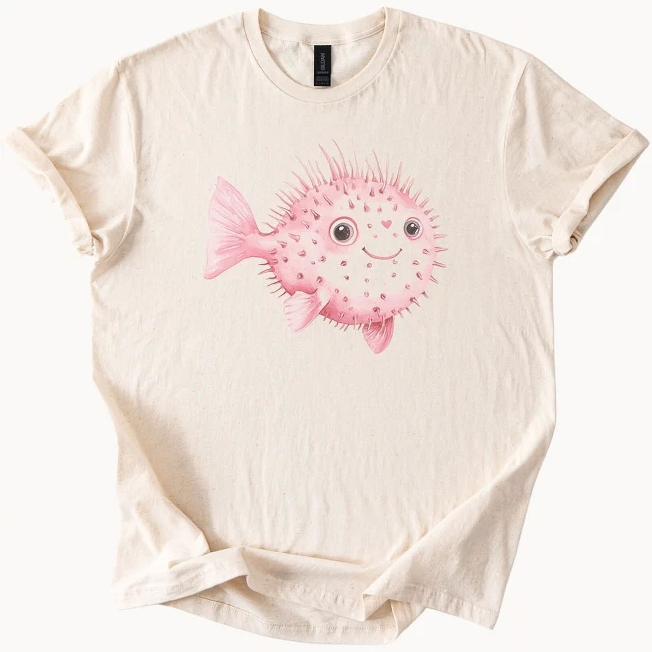 Hot Trending Pink Pufferfish Tee Cute Kawaii Fish Shirt Ocean Graphic ...