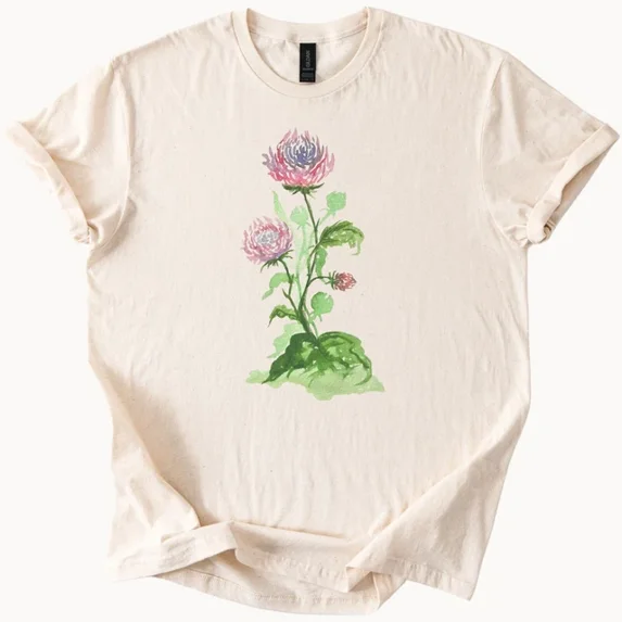 Hot Trending Pink and Purple Thistle Flower Graphic Tee Botanical ...