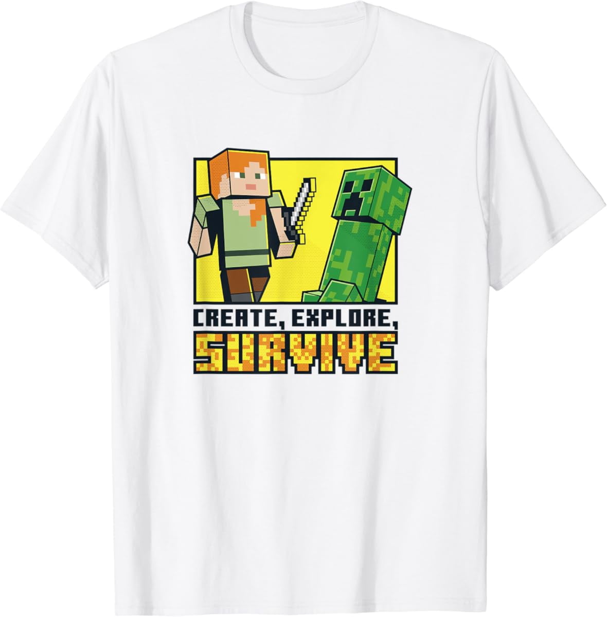 Hot Trending Pixel Art Alex & Creeper Create, Explore, Survive T-Shirt ...