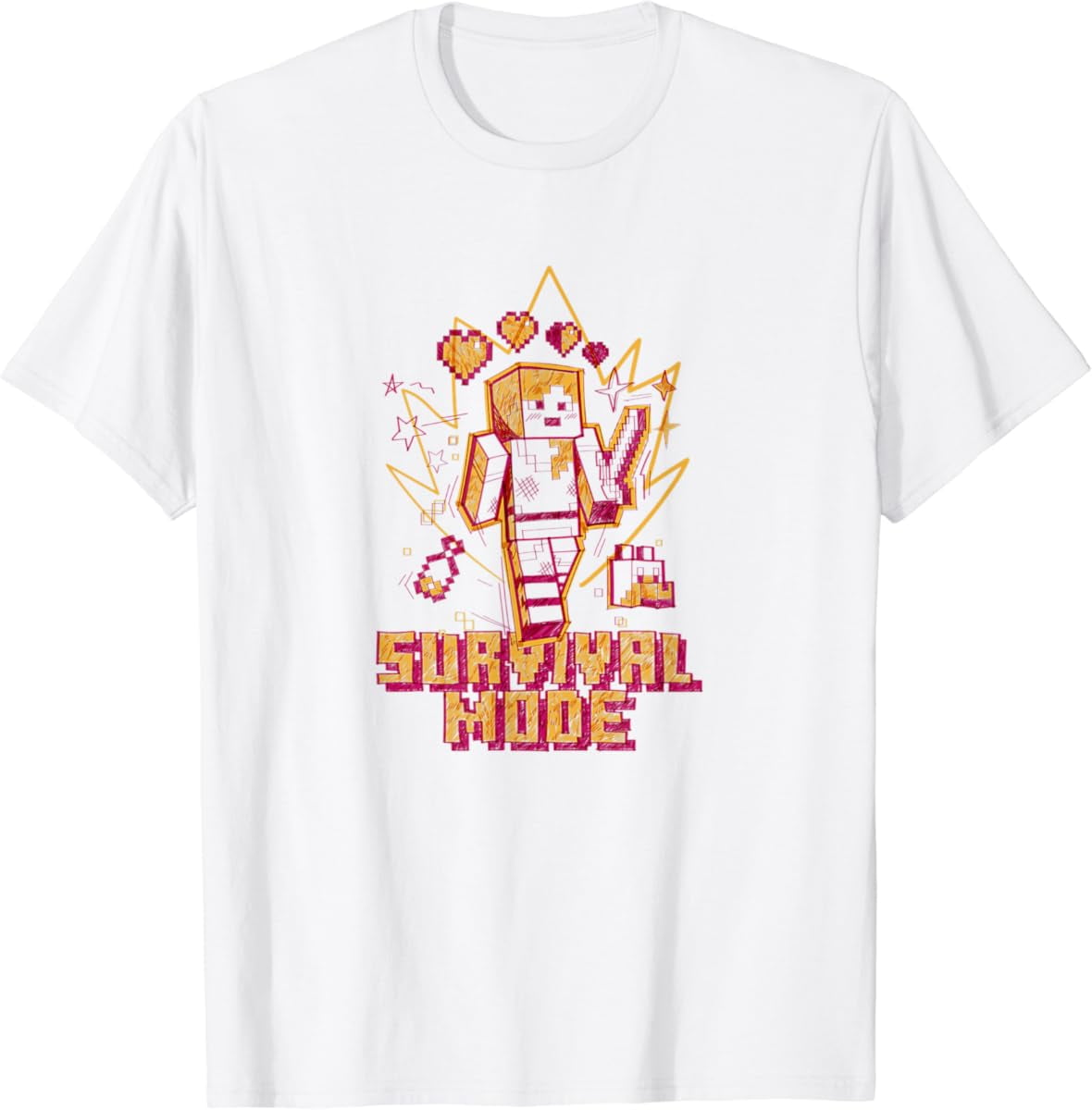 Hot Trending Pixel Art Alex Survival Mode Red Orange Outline T-Shirt ...