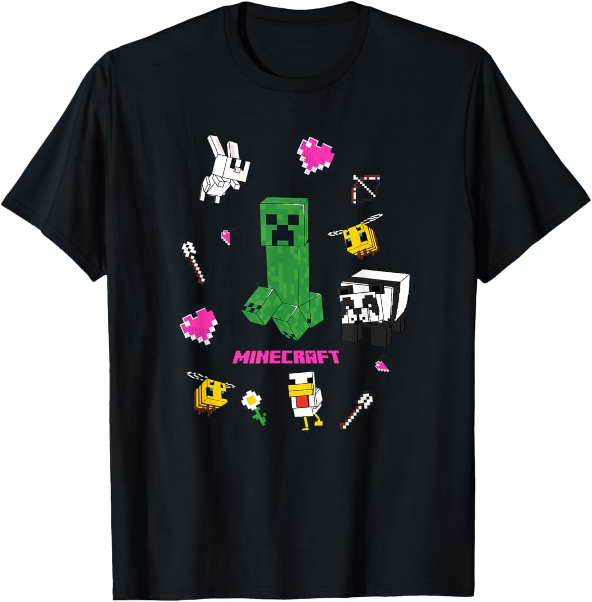 Hot Trending Pixel Art Creeper and Friendly Mobs T-Shirt Vintage Tee ...