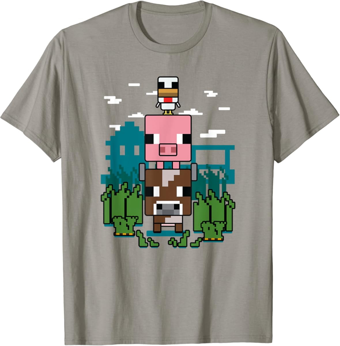 Hot Trending Pixel Art Farm Animal Stack Poster T-Shirt Vintage Tee ...
