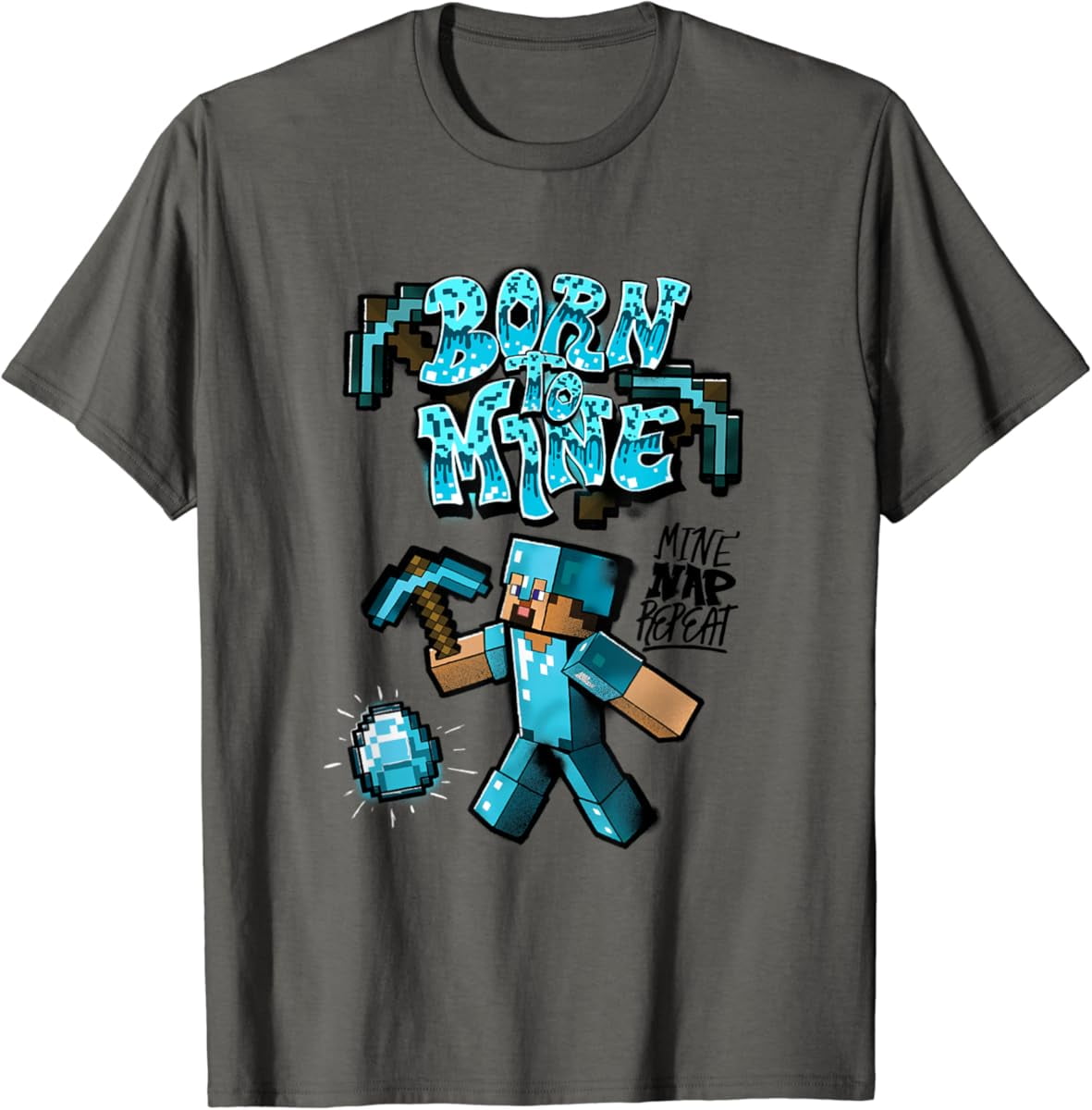 Hot Trending Pixel Art Steve Diamond Armor Born To Mine T-Shirt Vintage ...