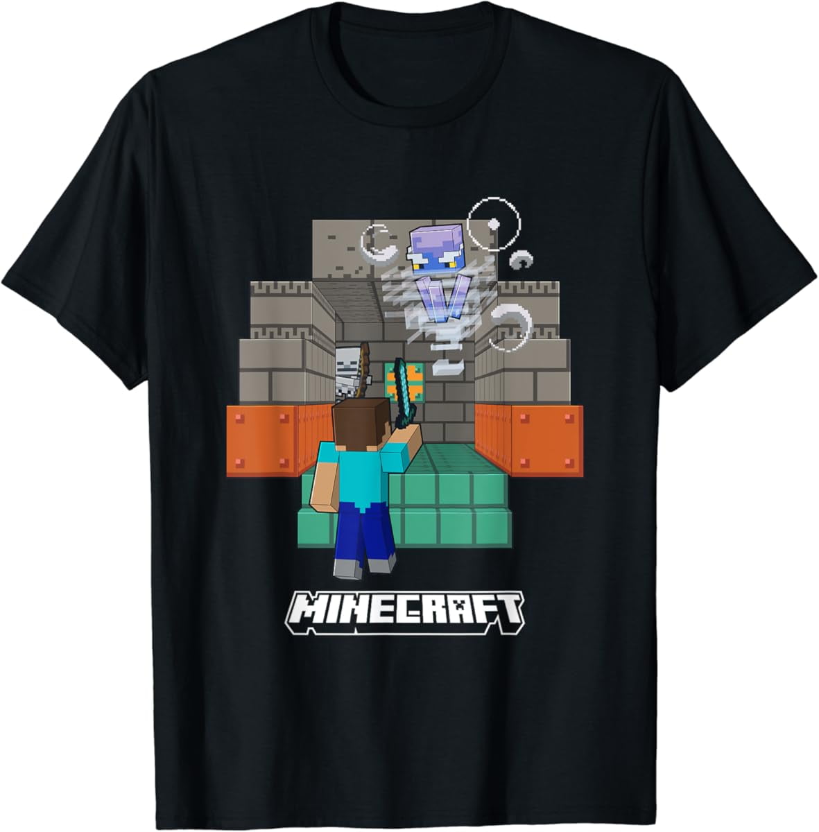 Hot Trending Pixel Art Steve Exploring Dungeon Mob Attack T-Shirt ...
