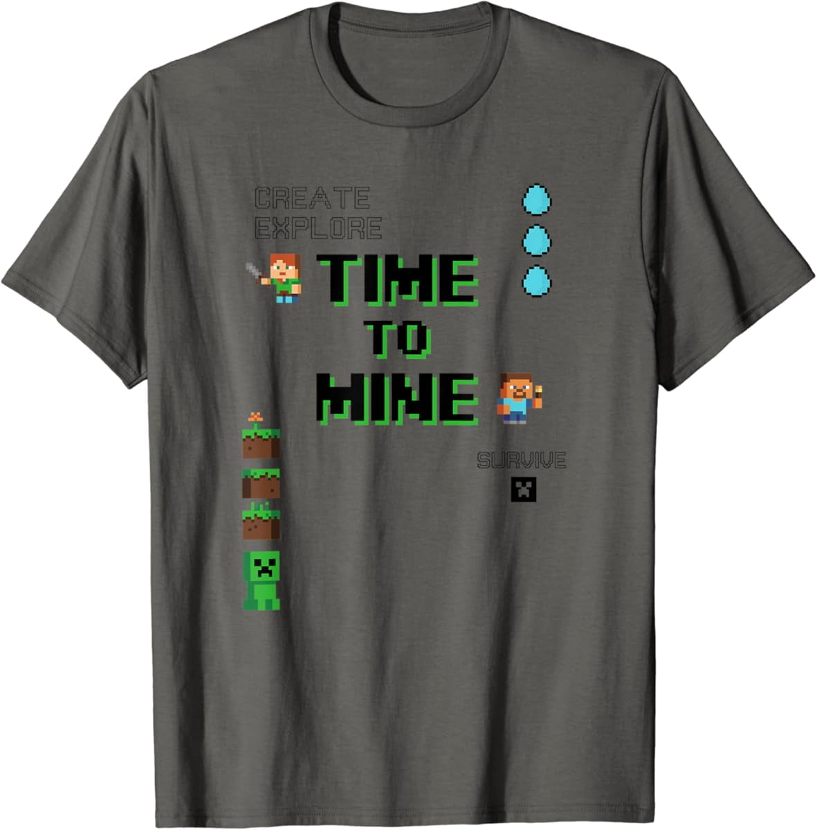 Hot Trending Pixel Art Time To Mine Group Poster T-Shirt Vintage Tee -Birthday Gifts - Walmart.com