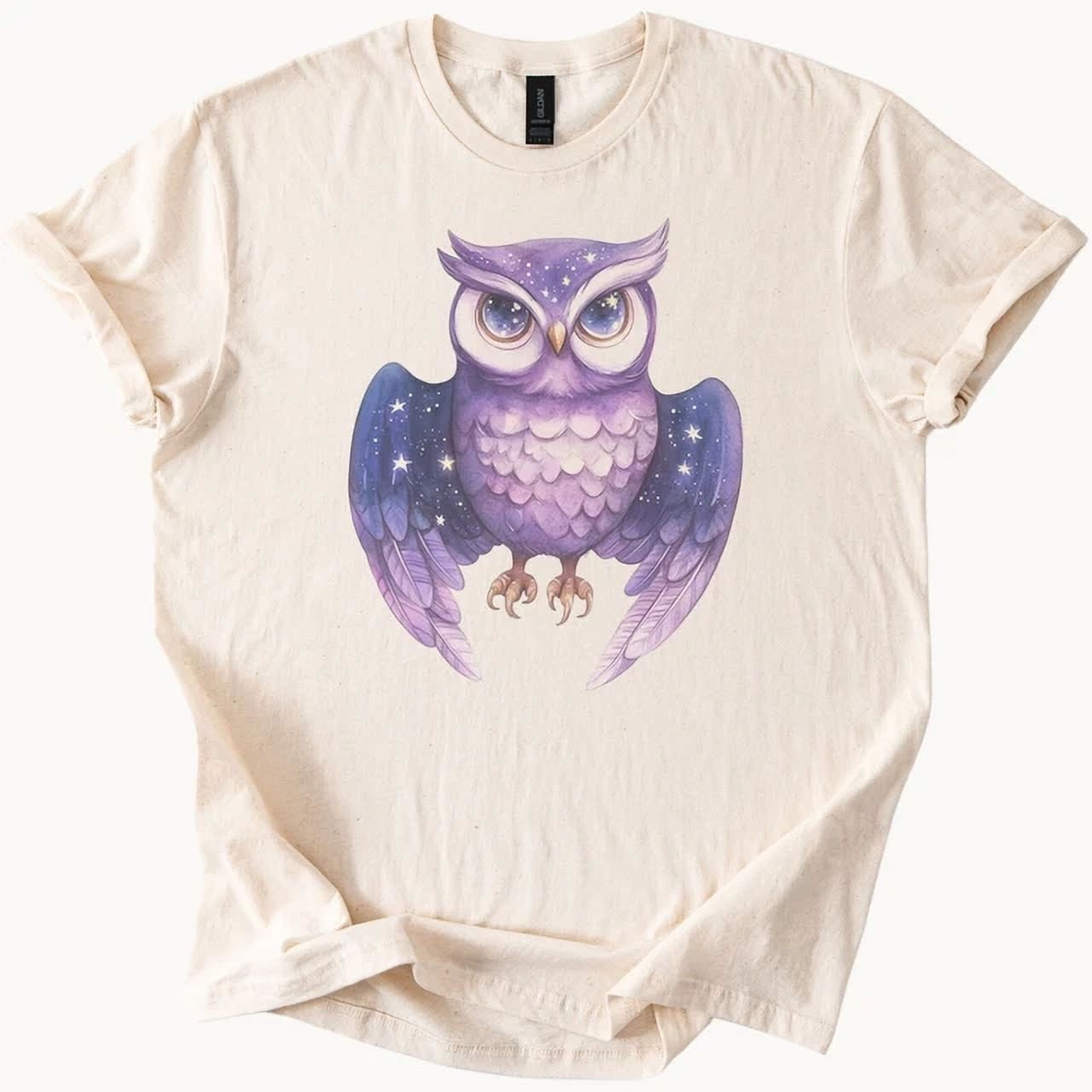 Hot Trending Purple Galaxy Owl Graphic Tee Celestial Starry Night Bird ...