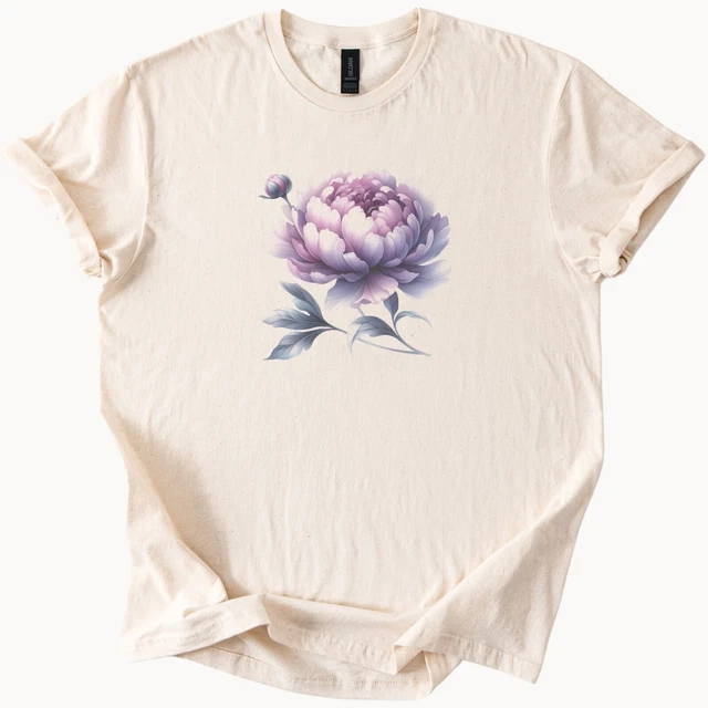 Hot Trending Purple Peony Floral Graphic Tee Soft Bloom Art Shirt Nature Inspired Design Preview ...