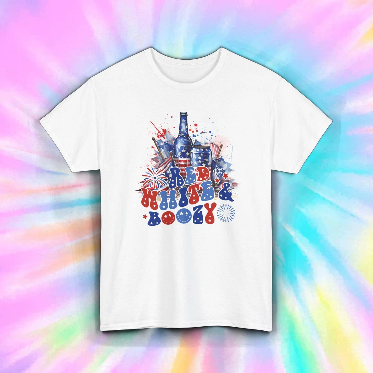 Hot Trending Red White Boozy Shirt Alcohol Fireworks Party Design ...