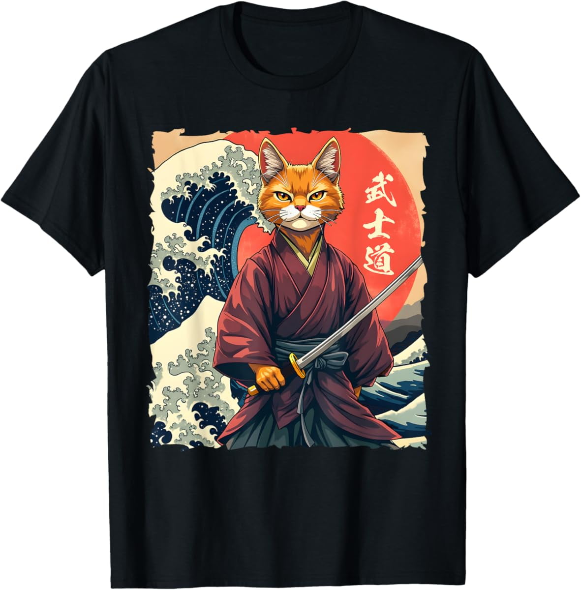 Hot Trending Samurai Cat Japanese Ukiyo-e Art Anime Cat Graphic T-Shirt ...