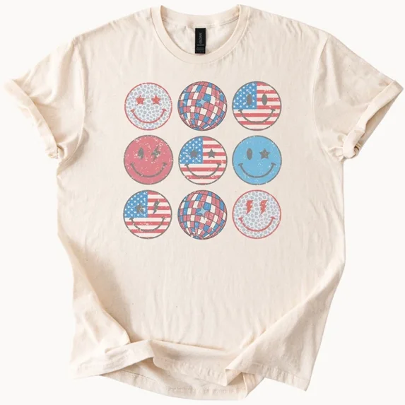 Hot Trending Smiley Faces American Flag Tee July 4th Celebration Design ...