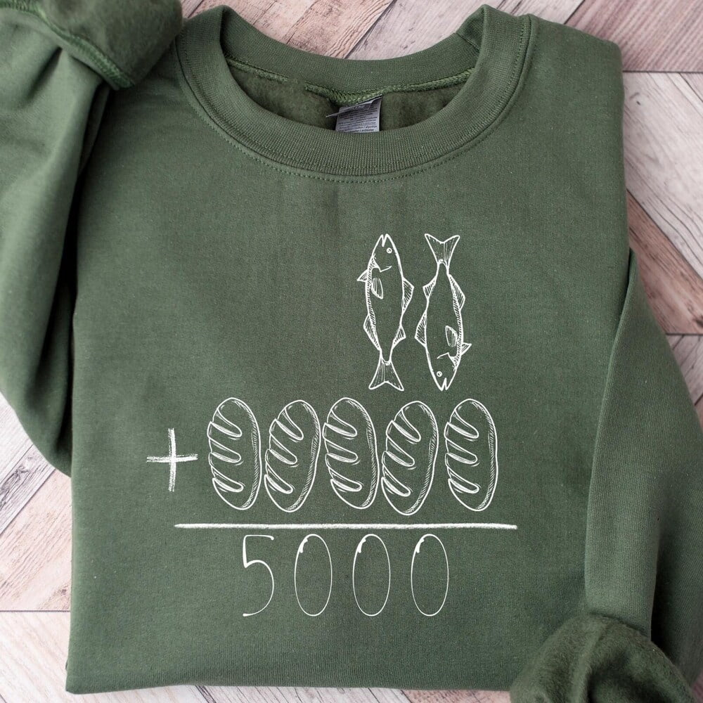 Hot Trending T-Shirt With 5 Breads And 2 Fish Statement, Bible Verse T ...