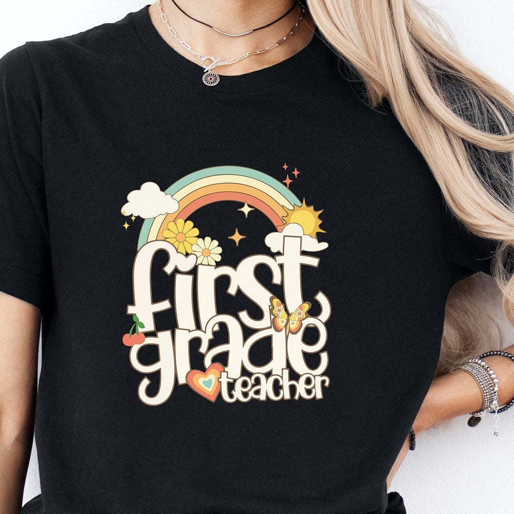 Hot Trending T-Shirt With First Grade Teacher, Retro 1St Grade Teacher ...