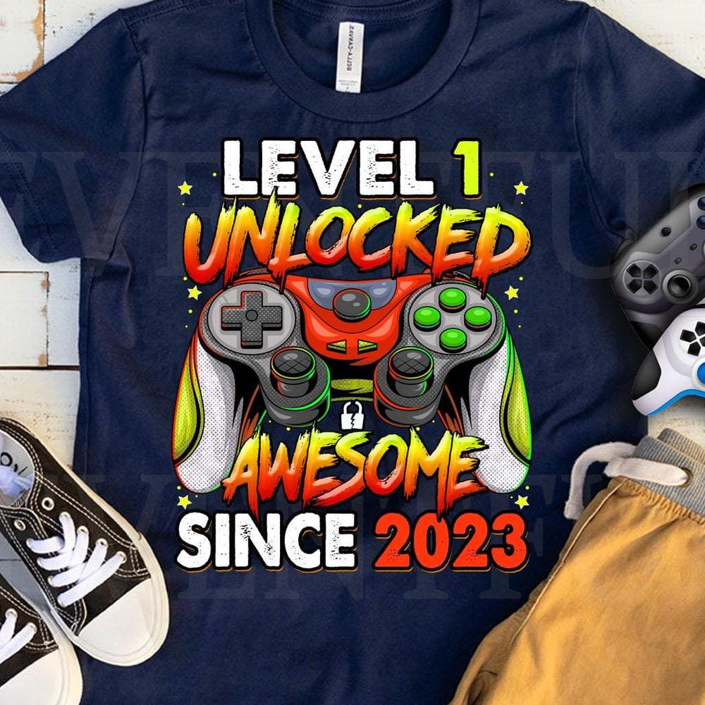 Hot Trending T-Shirt With Level 1 Unlocked Shirt, Gamer 1St Birthday ...