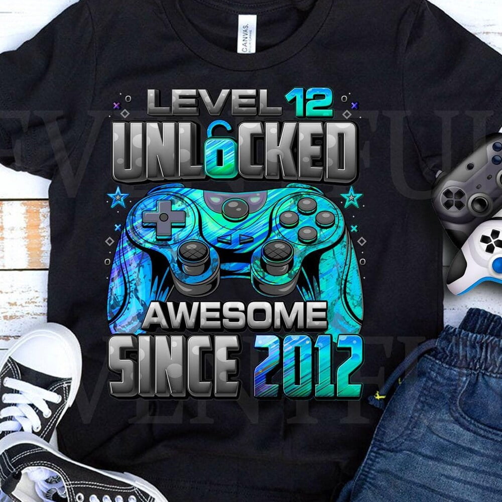 Hot Trending T-Shirt With Level 12 Unlocked Shirt, Gamer 12Th Birthday ...