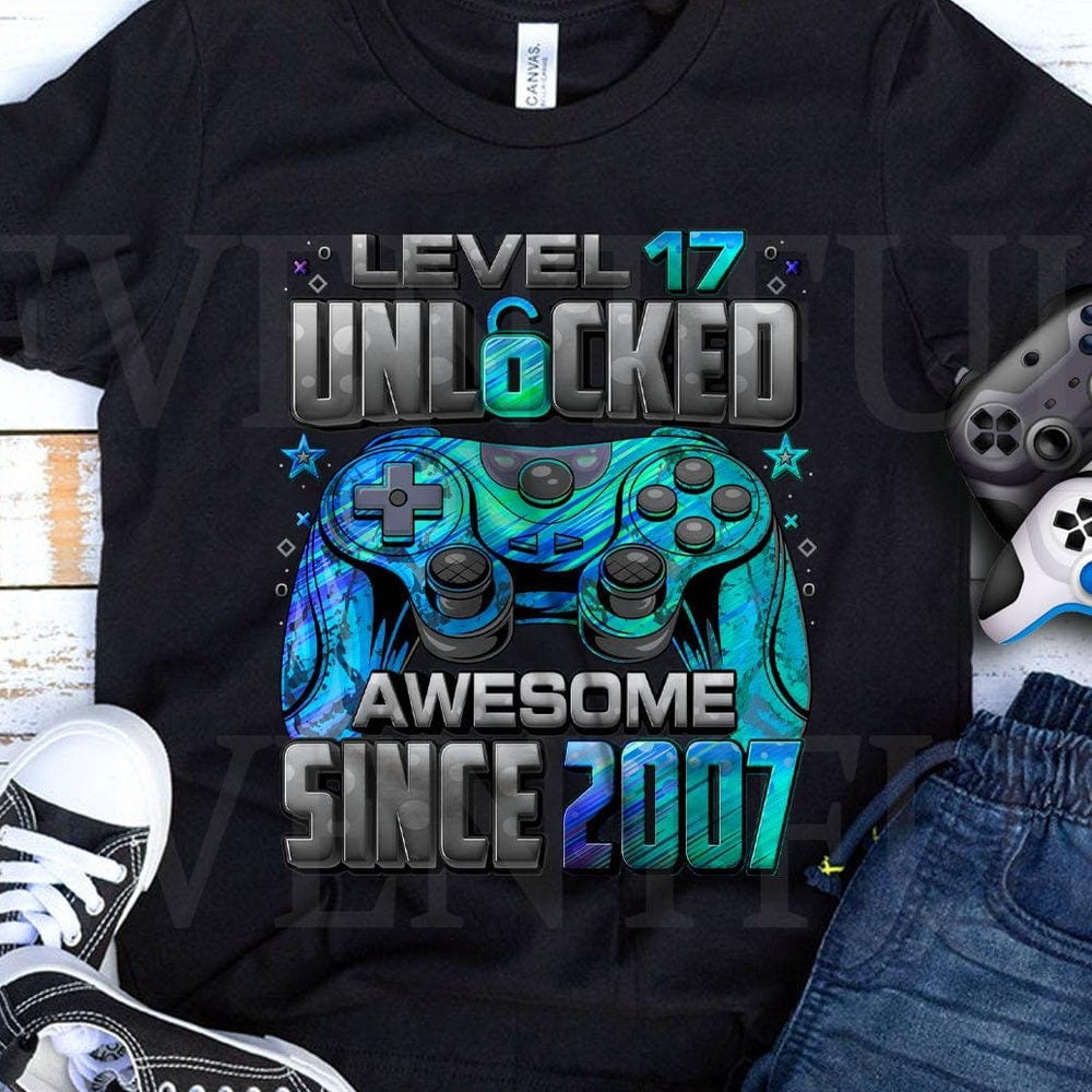 Hot Trending T-Shirt With Level 17 Unlocked Shirt, Gamer 17Th Birthday Shirt For 17 Year Old ...