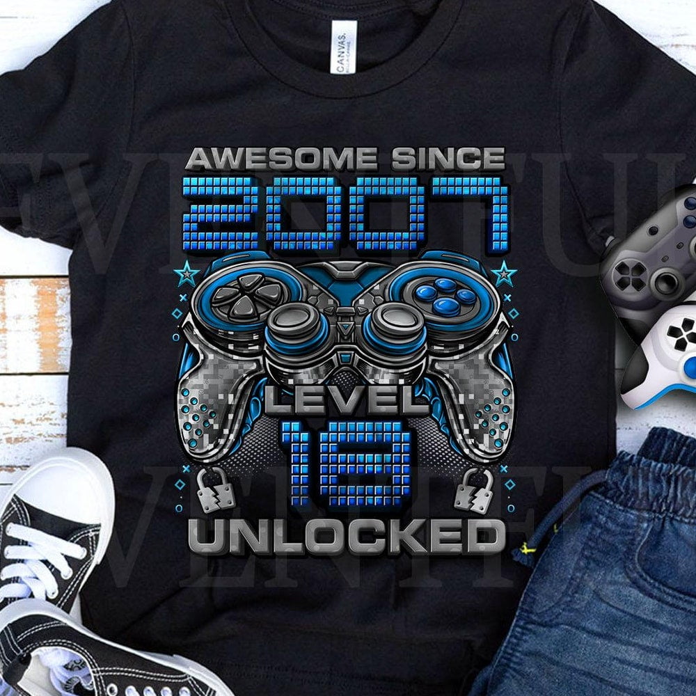 Hot Trending T-Shirt With Level 18 Unlocked Shirt, Gamer 18Th Birthday ...