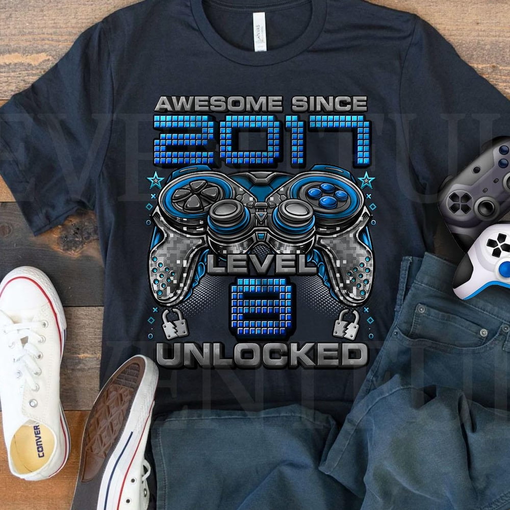 Hot Trending T-Shirt With Level 8 Unlocked Shirt, Gamer 8Th Birthday ...