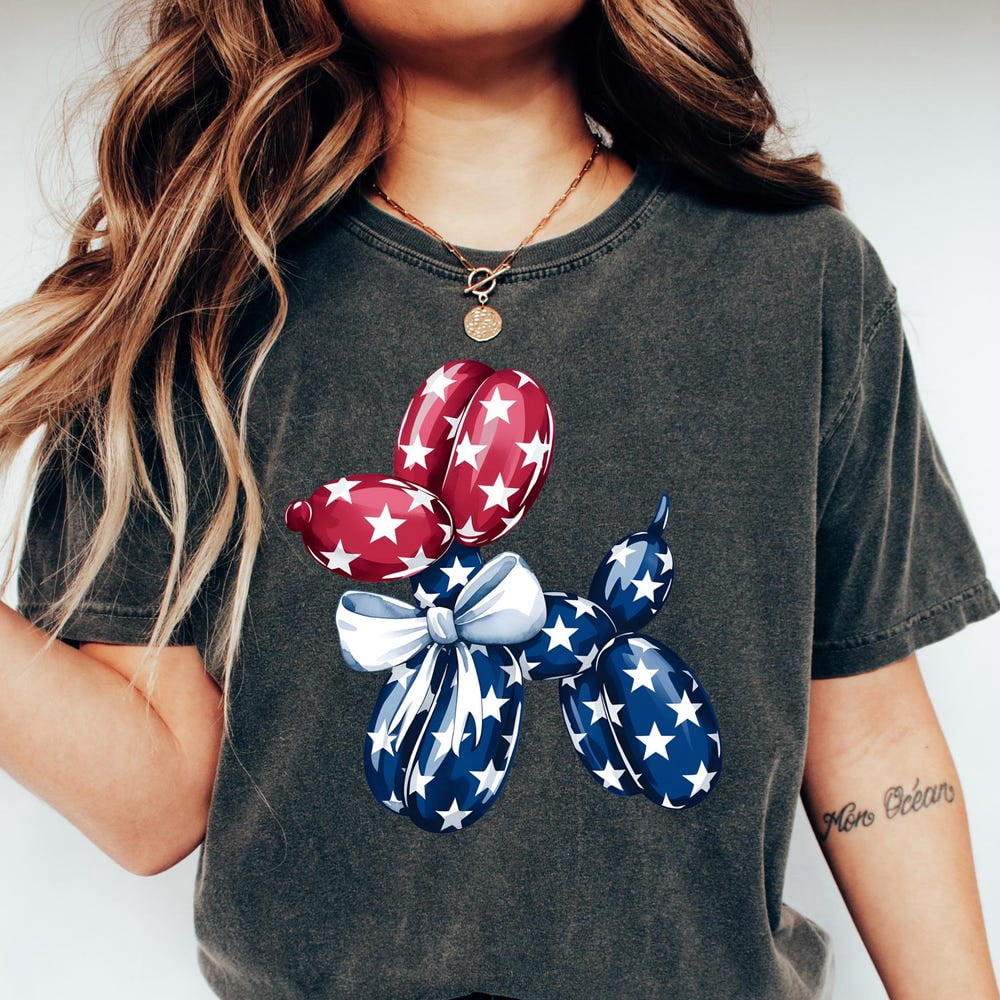 Hot Trending T-Shirt With Patriotic Dog Balloon, Coquette 4Th Of July ...