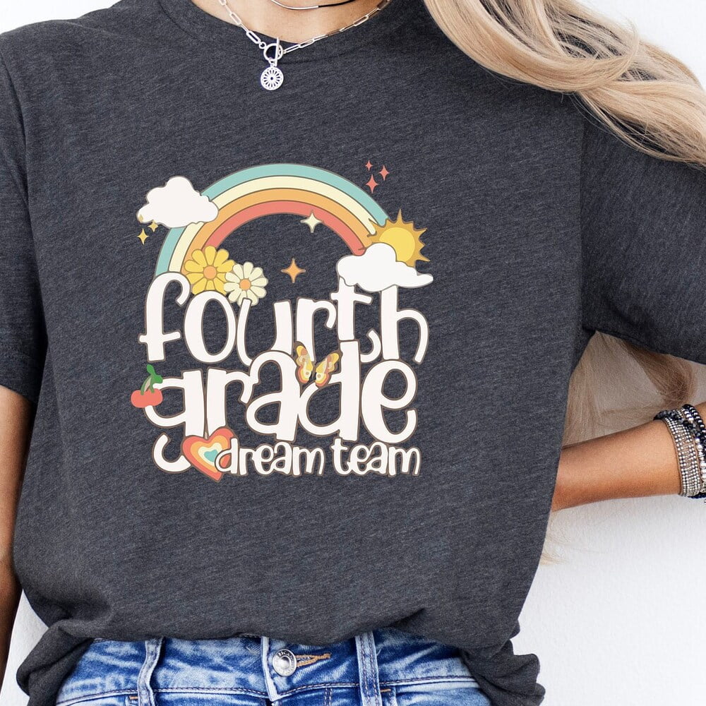 Hot Trending T-Shirt With Retro Rainbow Fourth Grade Dream Team , 4Th ...