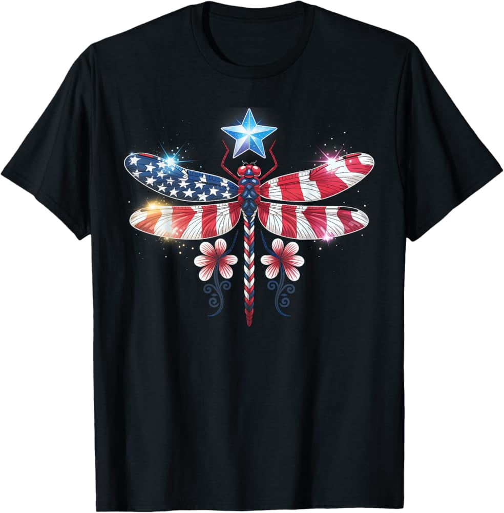 Hot Trending T-Shirt With American Flag Dragonfly Insect 4Th Of July ...