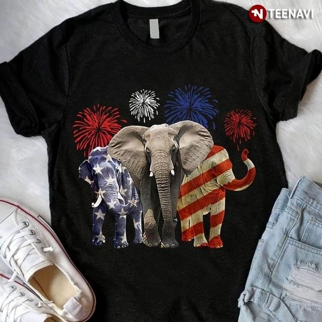 Hot Trending T-Shirt With American Flag Elephants With Fireworks For ...