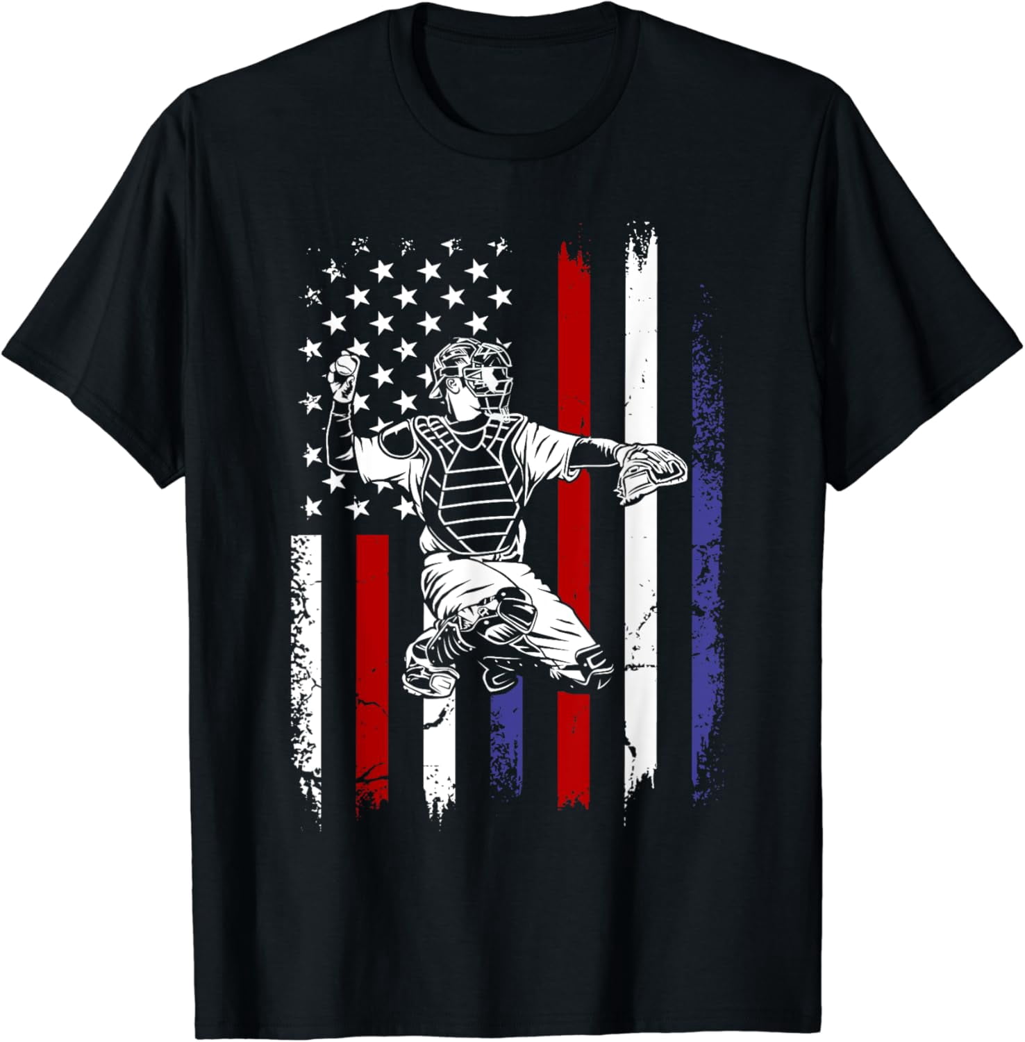 Hot Trending T-Shirt With Baseball American Flag Patriotic Catcher 4Th ...