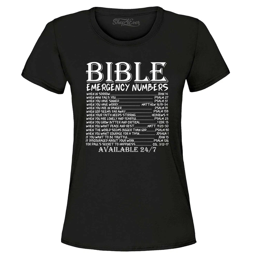 Hot Trending T-Shirt With Bible Emergency Numbers Verses Available 24/7 ...