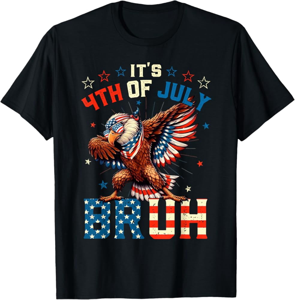 Hot Trending T-Shirt With Bruh 4Th Of July Boys Kids Dabbing Bald Eagle ...