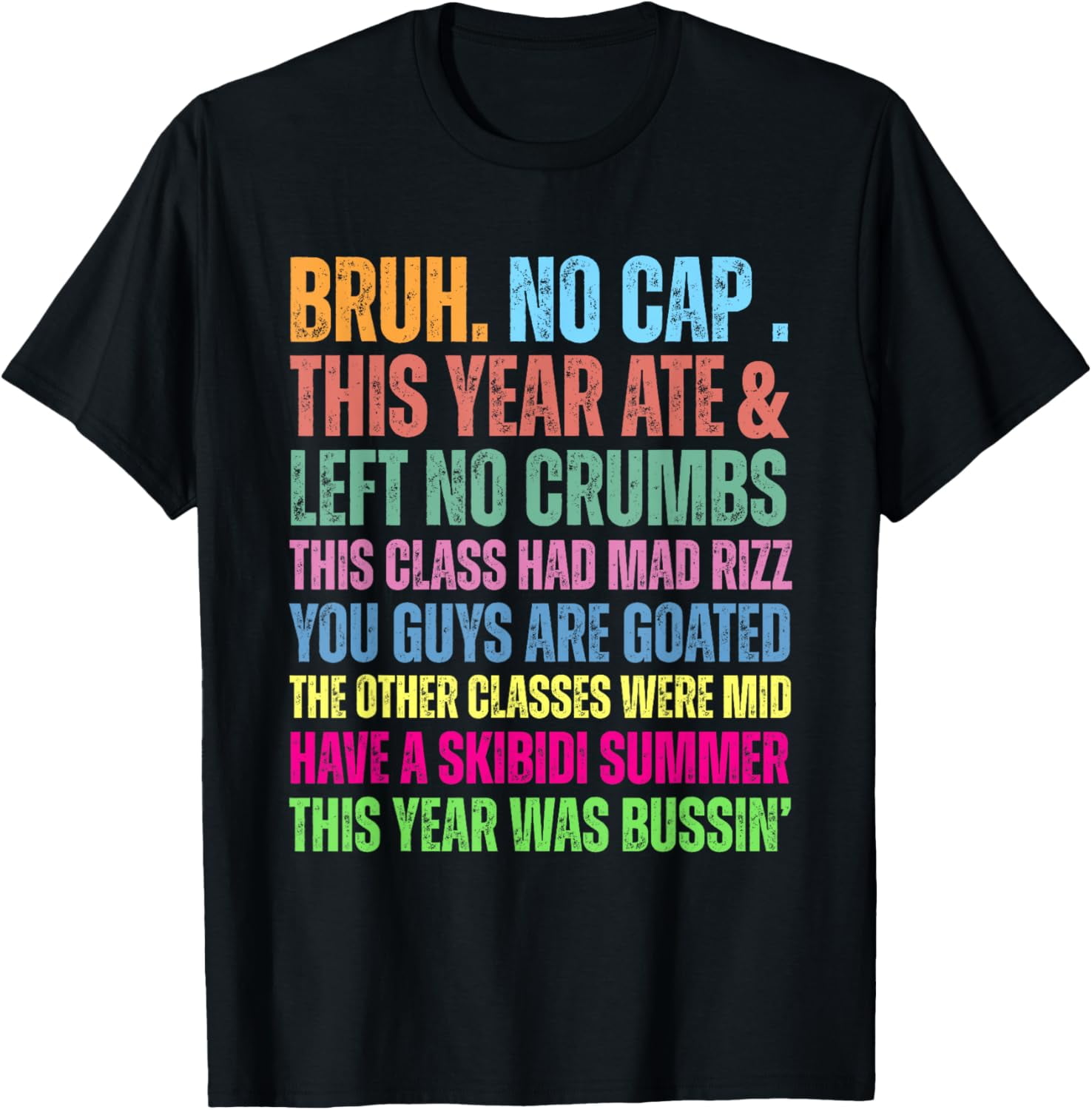 Hot Trending T-Shirt With Bruh No Cap This Year Ate Last Day Of School ...