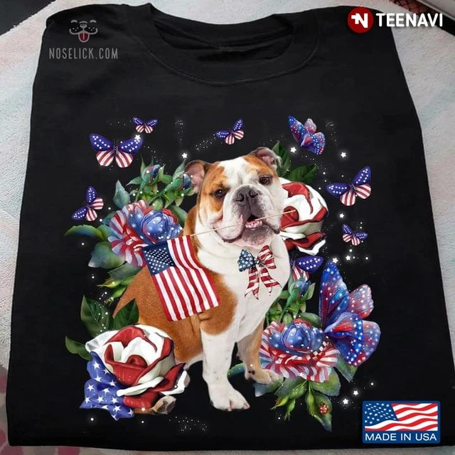Hot Trending T-Shirt With Bulldog Holding American Flag Happy ...