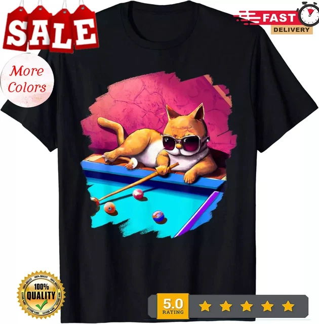 Hot Trending T-Shirt With Cat Playing Pool Billiards In Lounge Cool ...