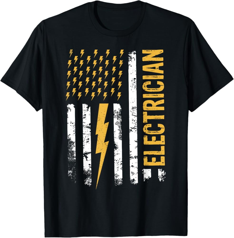 Hot Trending T-Shirt With Electrician Us Flag Lightning Bolt Tools For Electricians T-Shirt ...