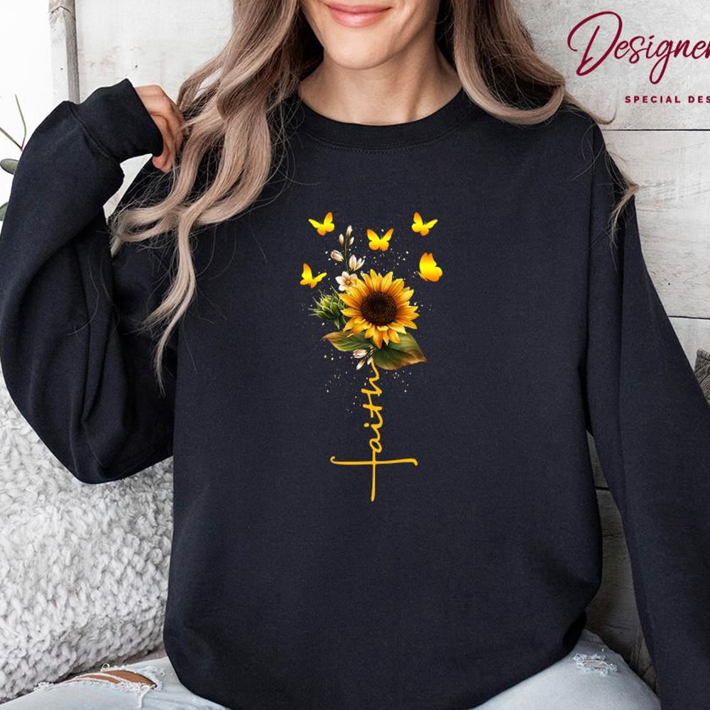 Hot Trending T-Shirt With Faith Sunflower, Christians, Faith Crewneck ...