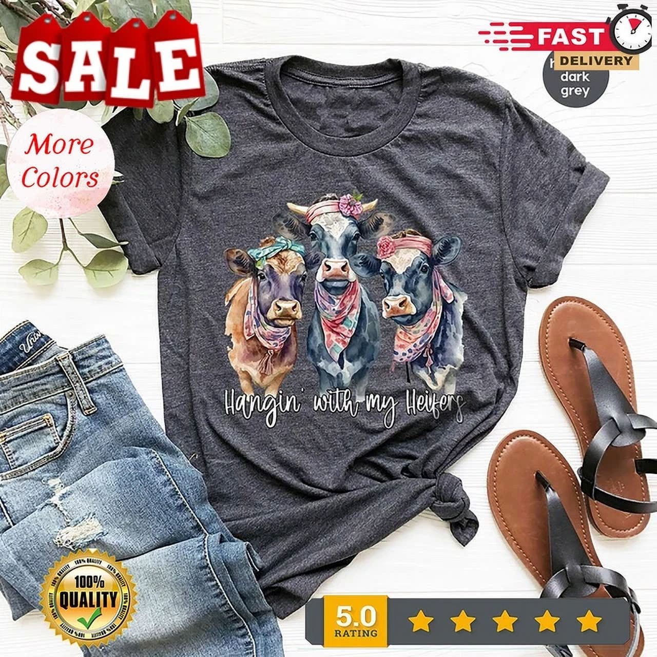 Hot Trending T-Shirt With Floral Cow, Funny Cows Graphic Tees, Cool ...