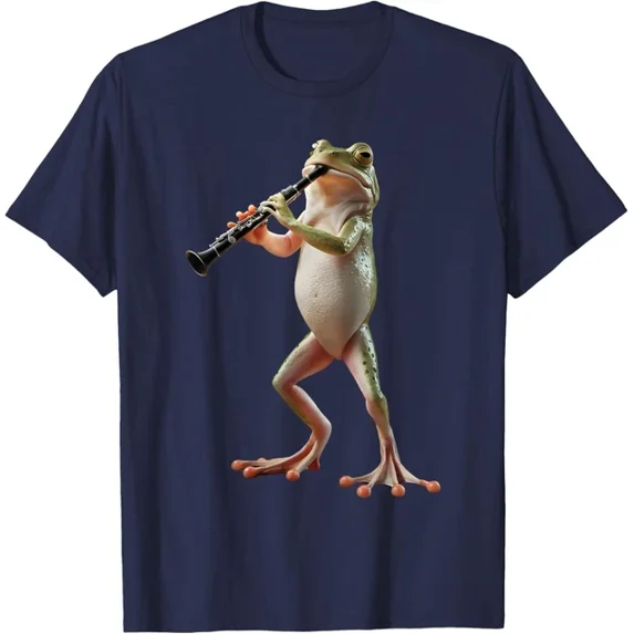 Hot Trending T-Shirt With Frog Playing Clarinet Realistic T-Shirt ...