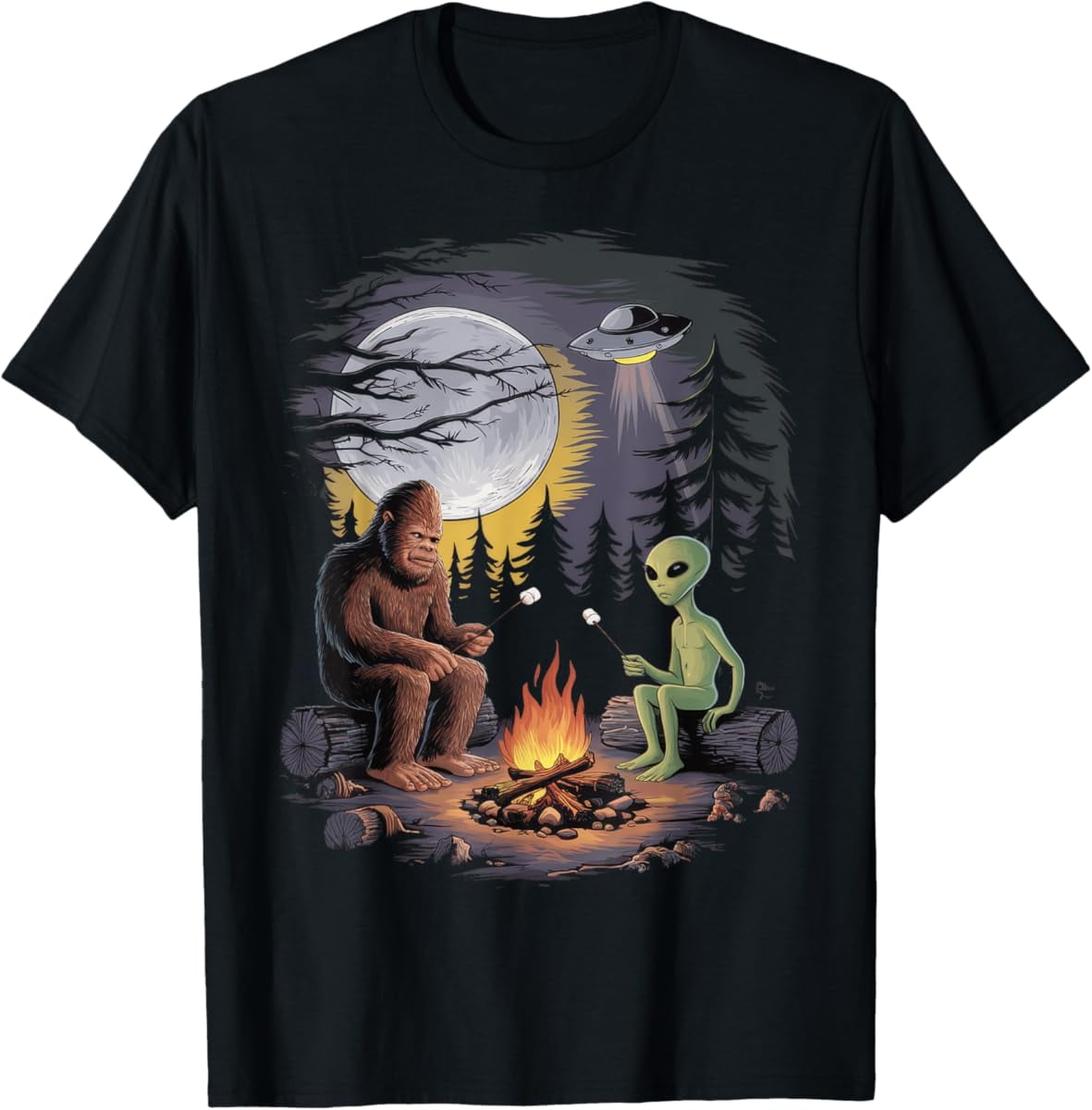 Hot Trending T-Shirt With Funny Alien And Bigfoot Hiking Moon Sasquatch ...