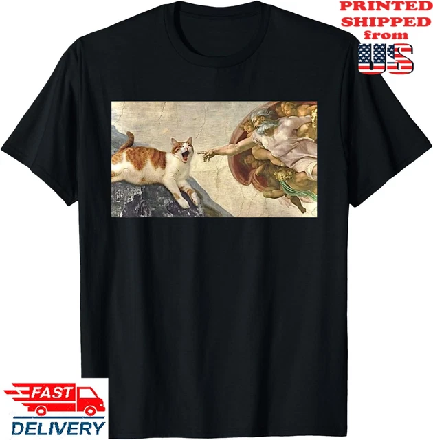 Hot Trending T-Shirt With Funny Cat God Creation Adam Michelangelo ...