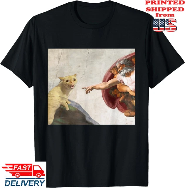 Hot Trending T-Shirt With Funny Cat God Creation Of Adam Michelangelo ...