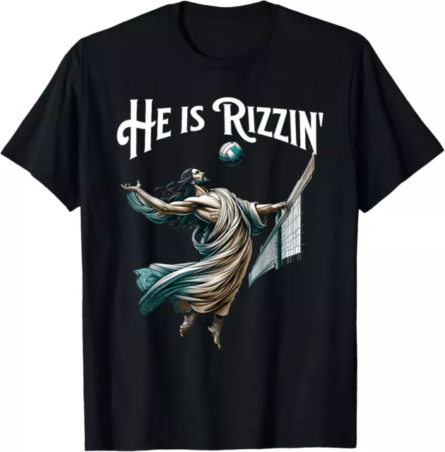 Hot Trending T-Shirt With He Is Rizzin Jesus Playing Volleyball Funny ...