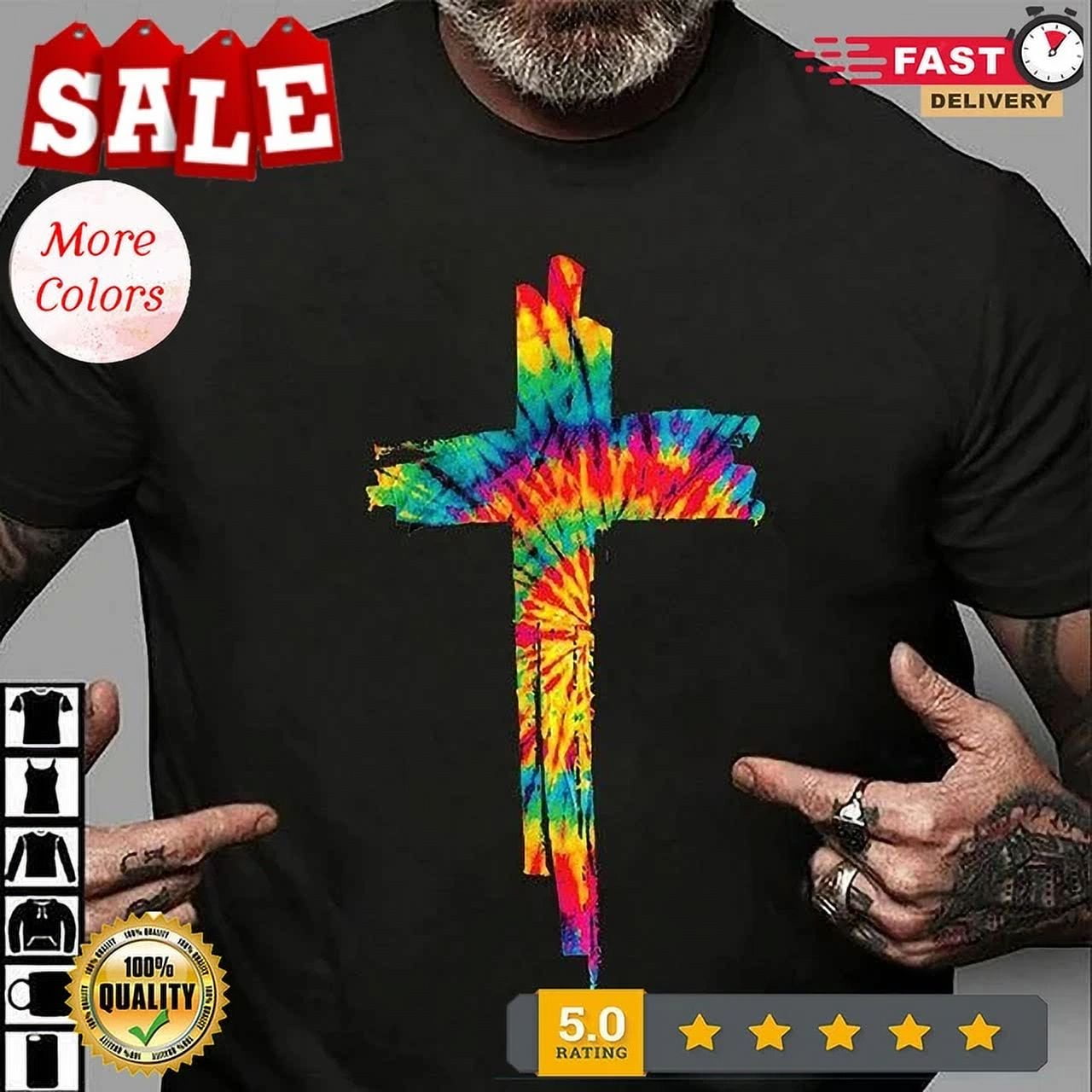 Hot Trending T-Shirt With Jesus Christian Cross Tie Dye Rainbow ...