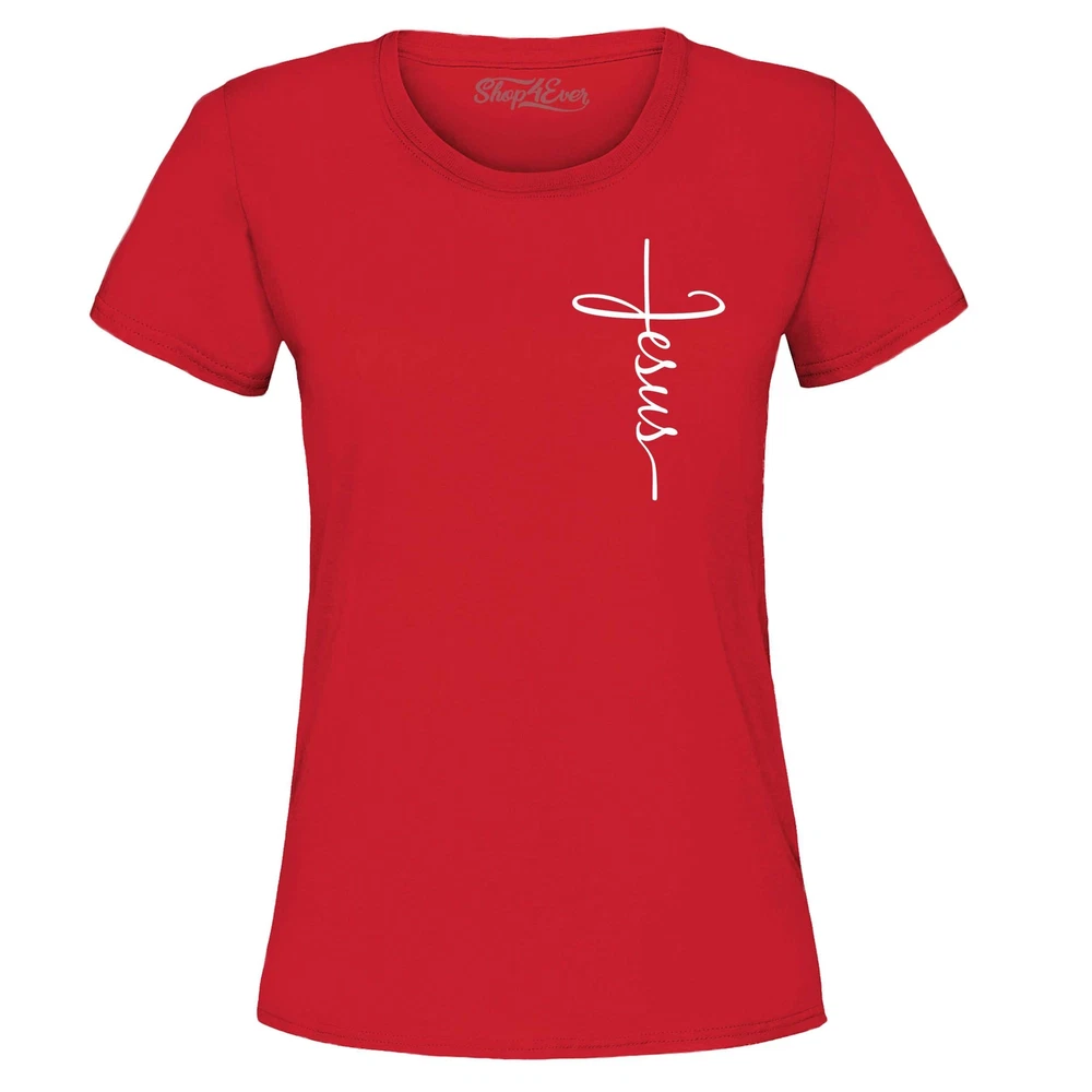 Hot Trending T-Shirt With Jesus Cross Cursive Script Pocket Size Jesus ...