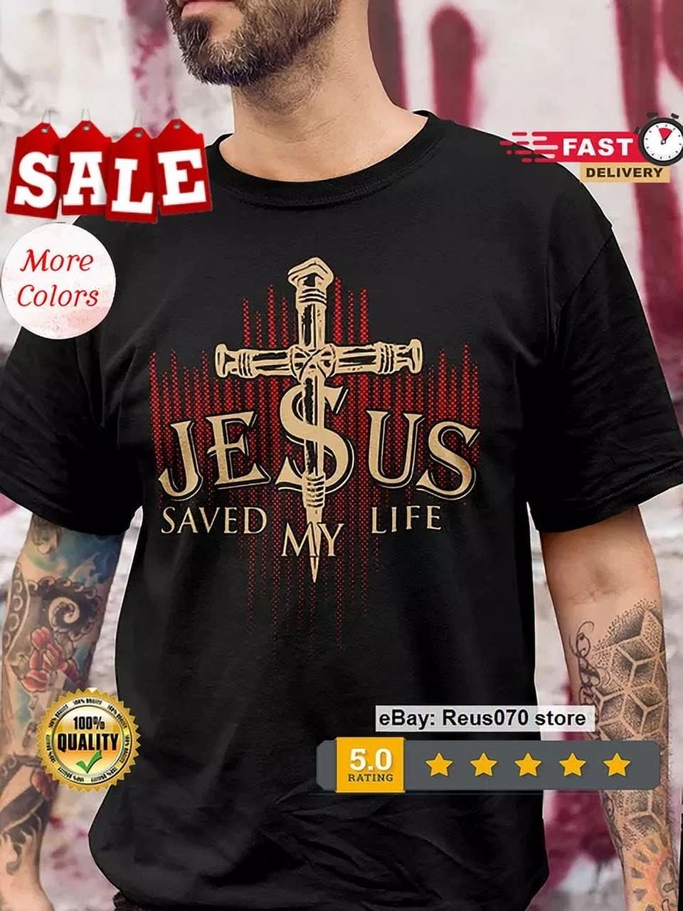 Hot Trending T-Shirt With Jesus Saved My Life Funny Faith Quote Cross Christian Saint Tee Men'S ...