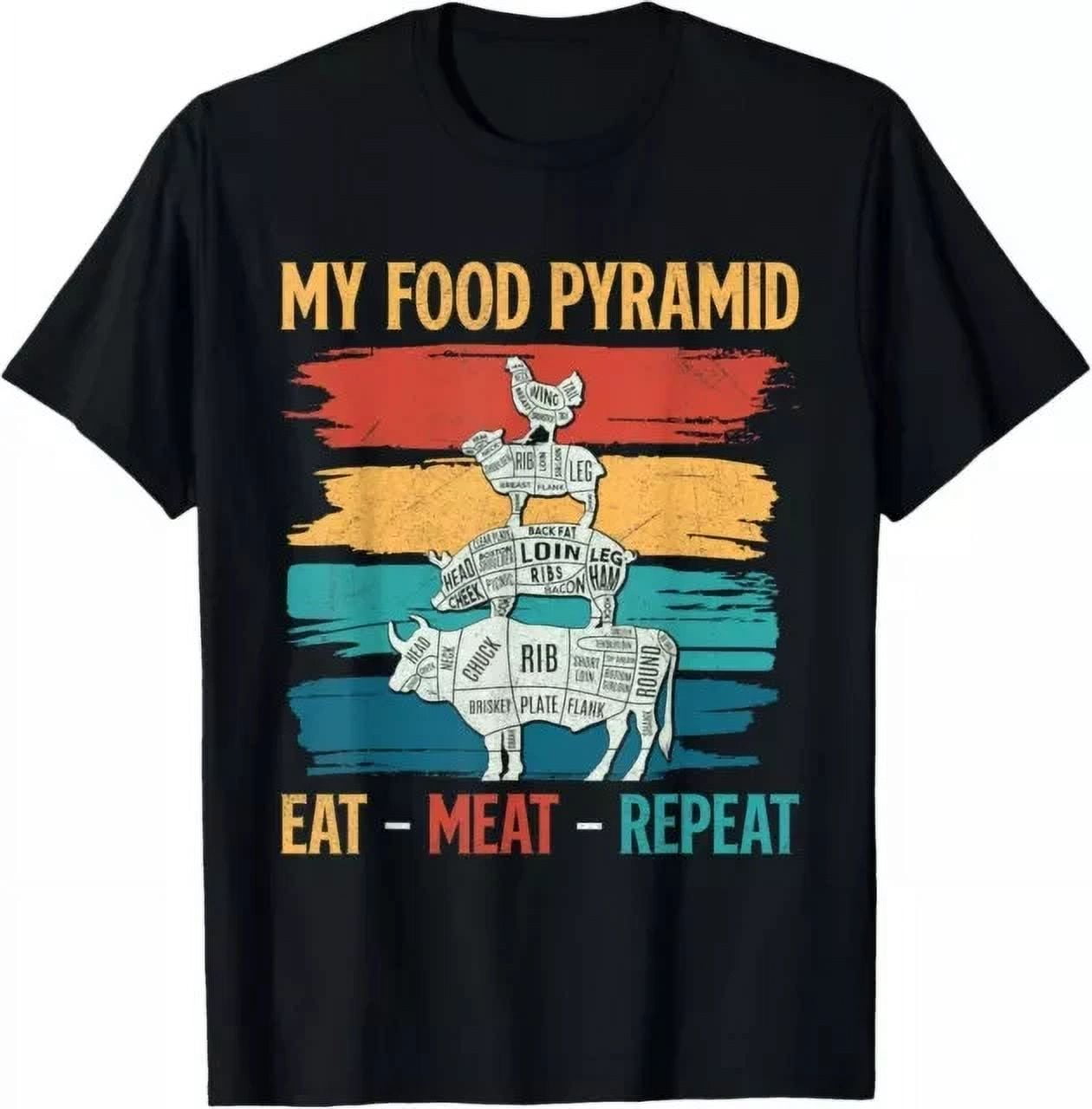 Hot Trending T-Shirt With Meat Lovers My Food Pyramid Eat Meat Repeat Vintage Design Preview ...