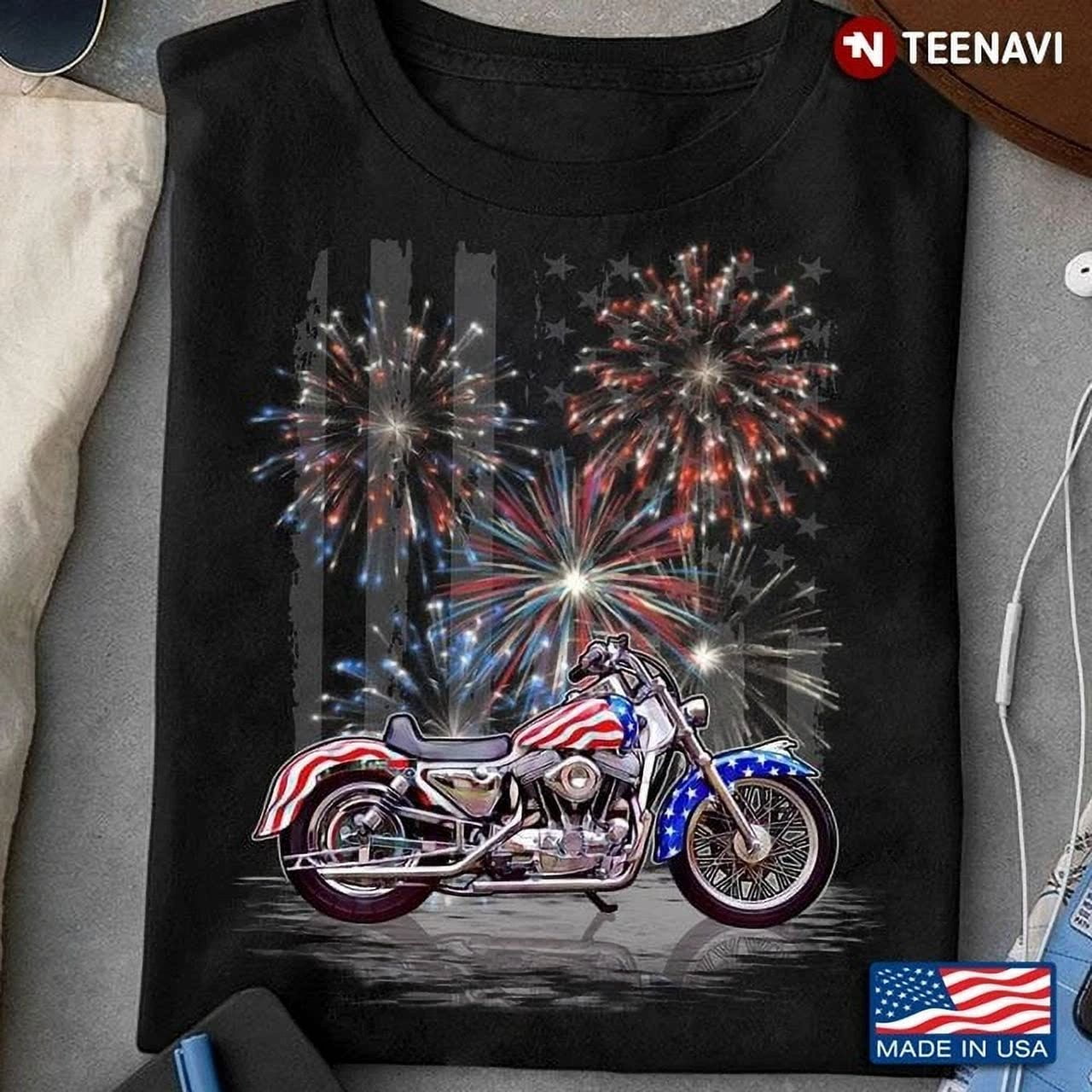 Hot Trending T-Shirt With Motorcycle And Fireworks Happy Independence ...