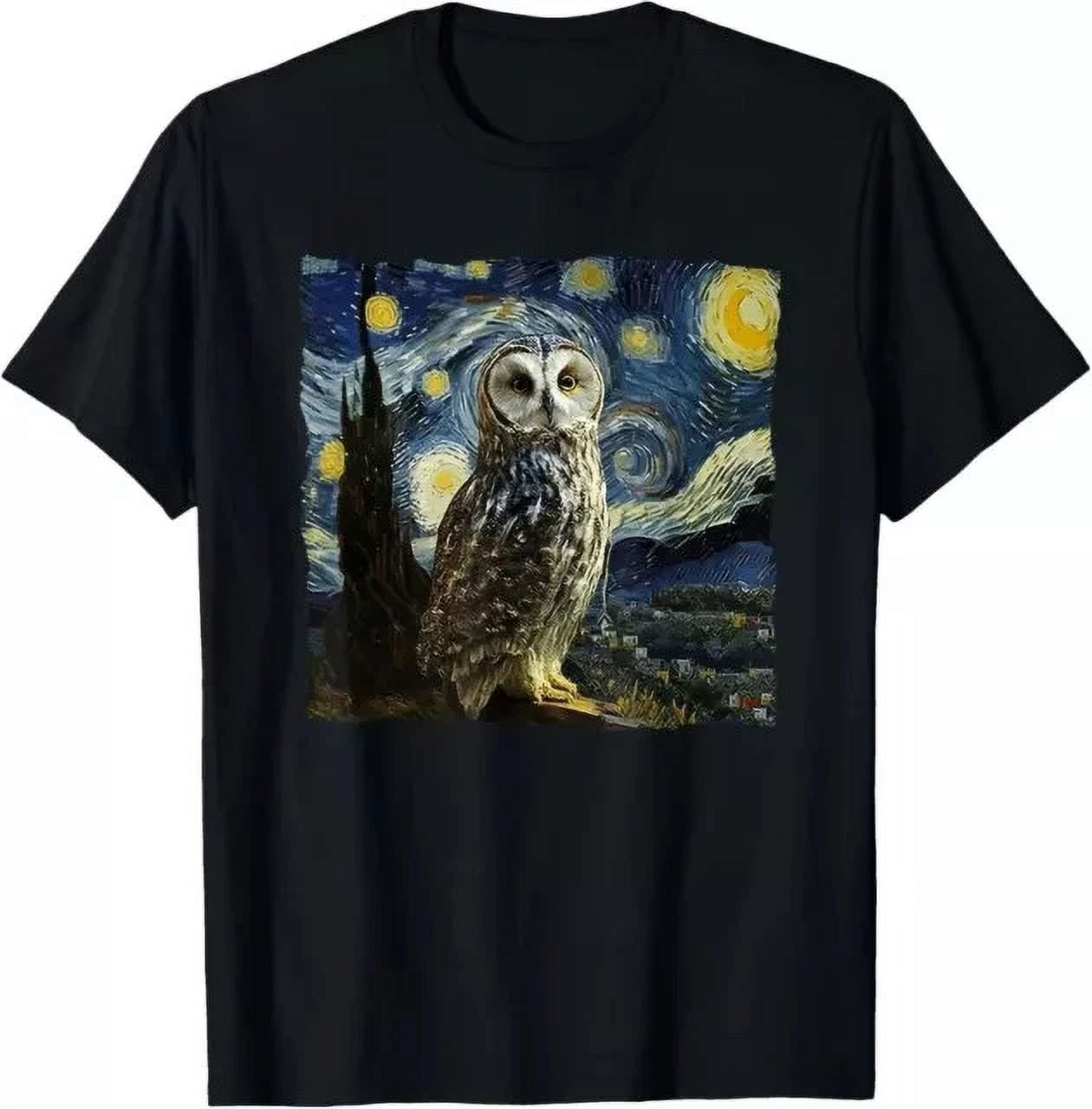 Hot Trending T-Shirt With Owl Starry Night Van Gogh Painting Moon Owls ...